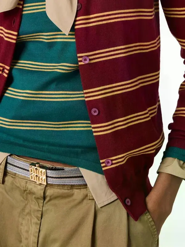 Miu Miu Striped Intarsia-knit Cardigan