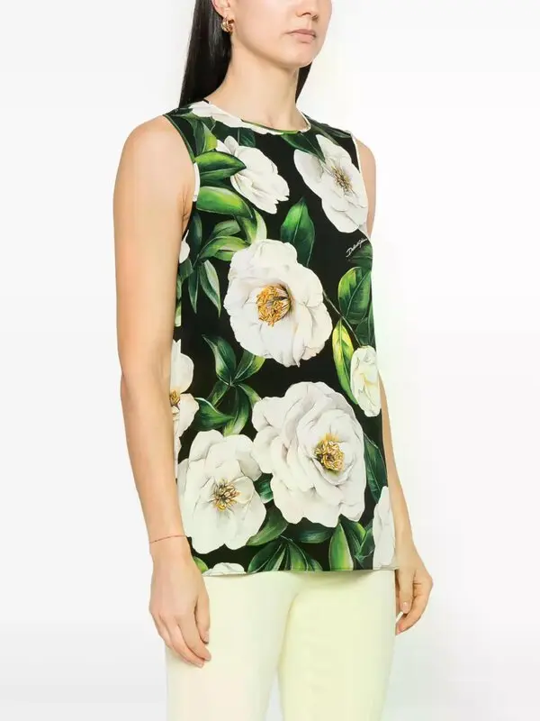 Dolce & Gabbana Gardenia-print Charmeuse Top