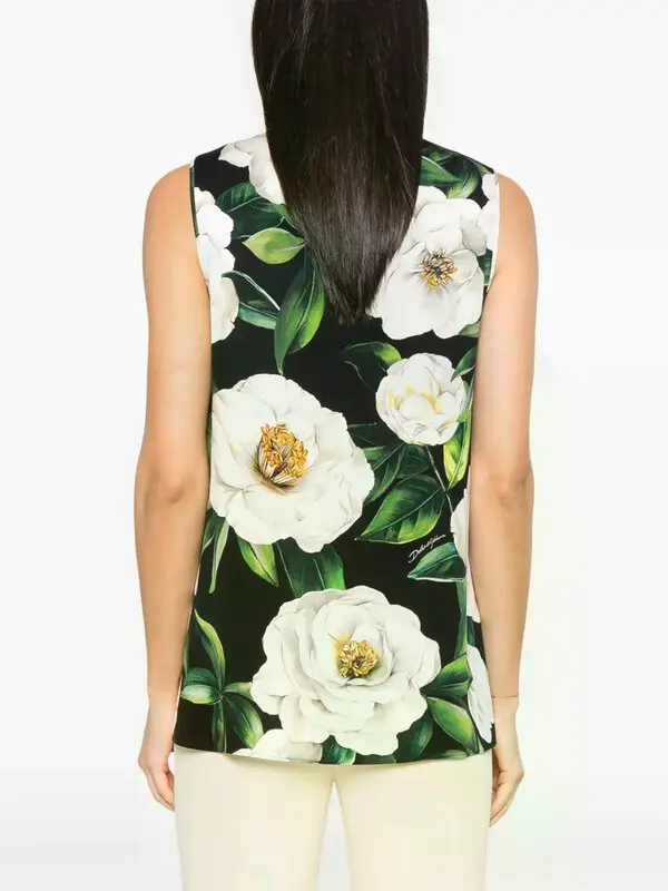 Dolce & Gabbana Gardenia-print Charmeuse Top