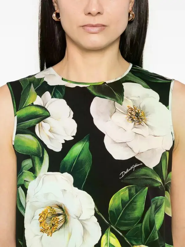 Dolce & Gabbana Gardenia-print Charmeuse Top