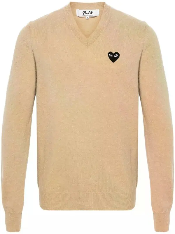 Play Comme Des Garcon Heart-patch Wool Jumper - Neutrals