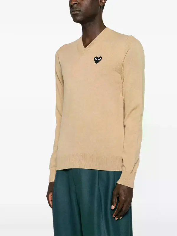 Play Comme Des Garcon Heart-patch Wool Jumper - Neutrals