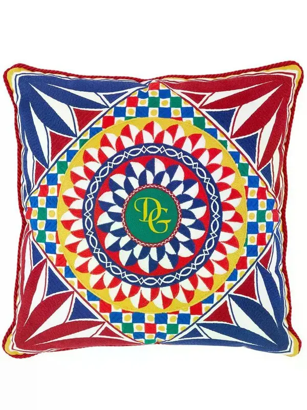 Dolce & Gabbana Geometric-embroidered Medium Cushion - Red