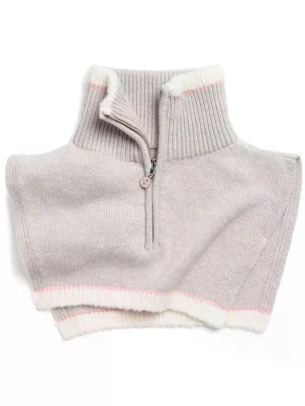 BARRIE Shearling Trim Zip-up Collar Scarf - Neutrals