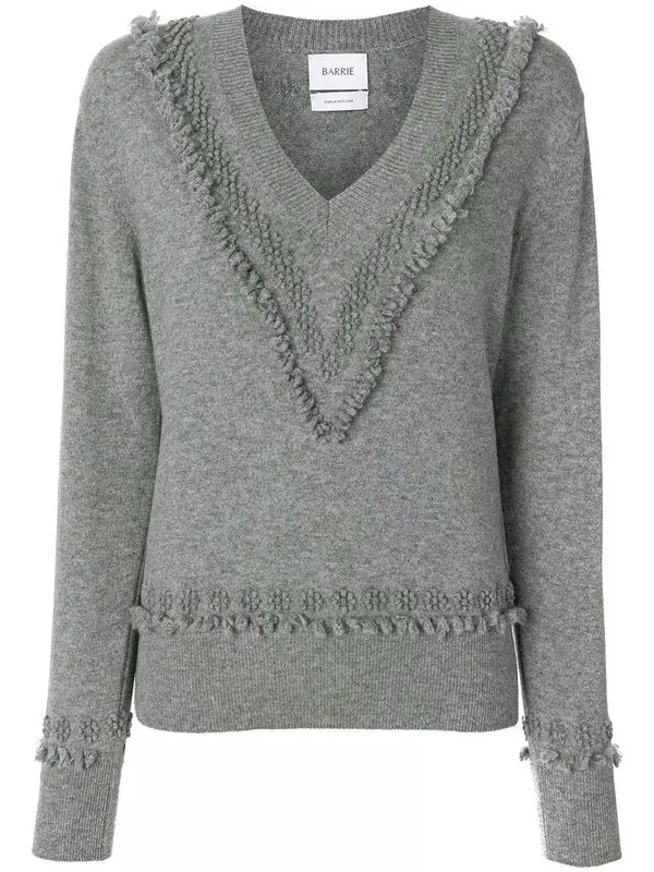 BARRIE Cashmere V-neck Pullover With Knot Detailing - Grey