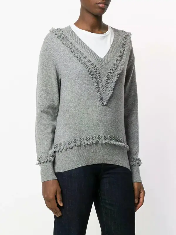 BARRIE Cashmere V-neck Pullover With Knot Detailing - Grey
