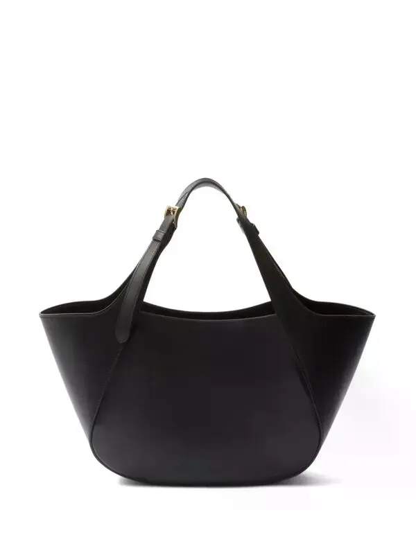 Prada Enamel Triangle Logo Leather Tote Bag - Black