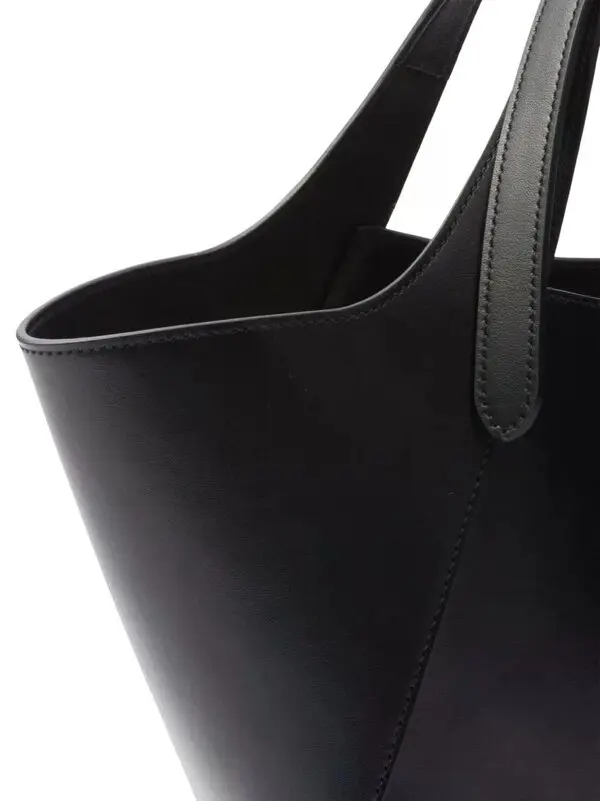 Prada Enamel Triangle Logo Leather Tote Bag - Black