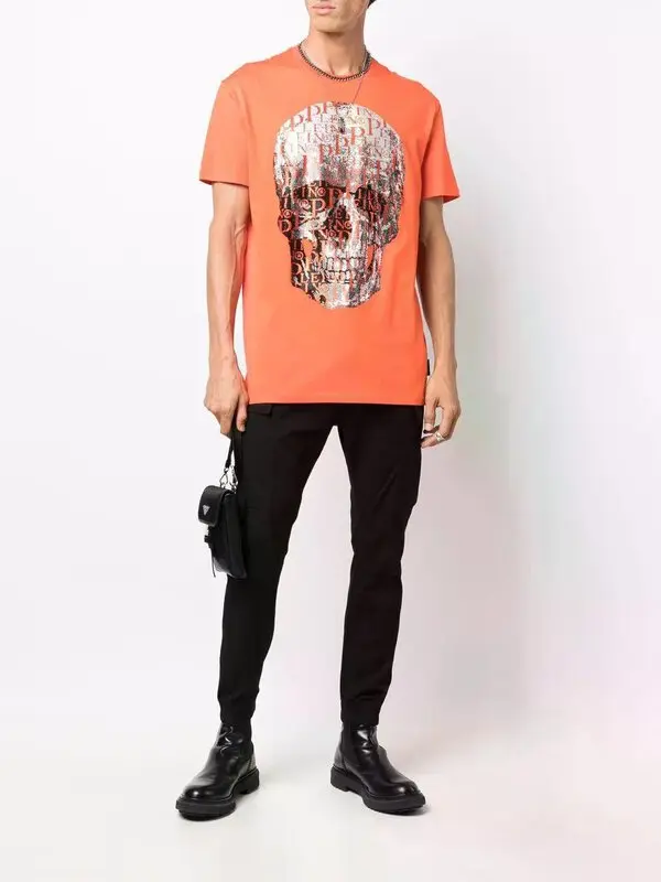 Philipp Plein Beaded Logo-skull T-shirt - Orange