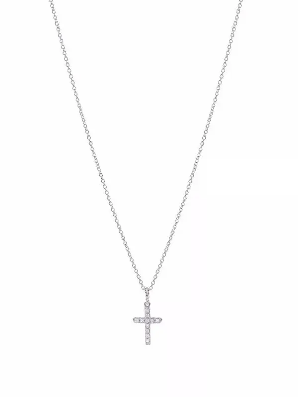 David Yurman 18kt White Gold Cable Collectibles Cross Diamond Necklace - Silver