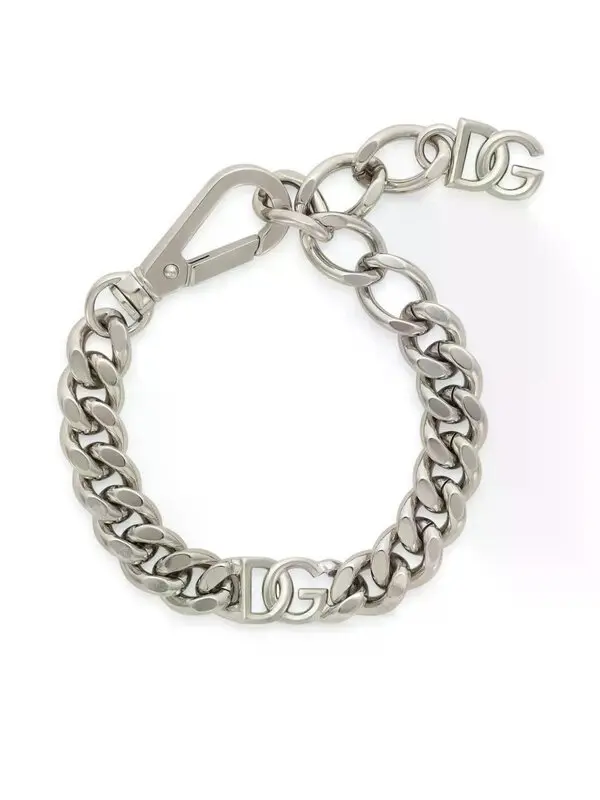 Dolce & Gabbana Logo-plaque Cuban-link Bracelet - Silver