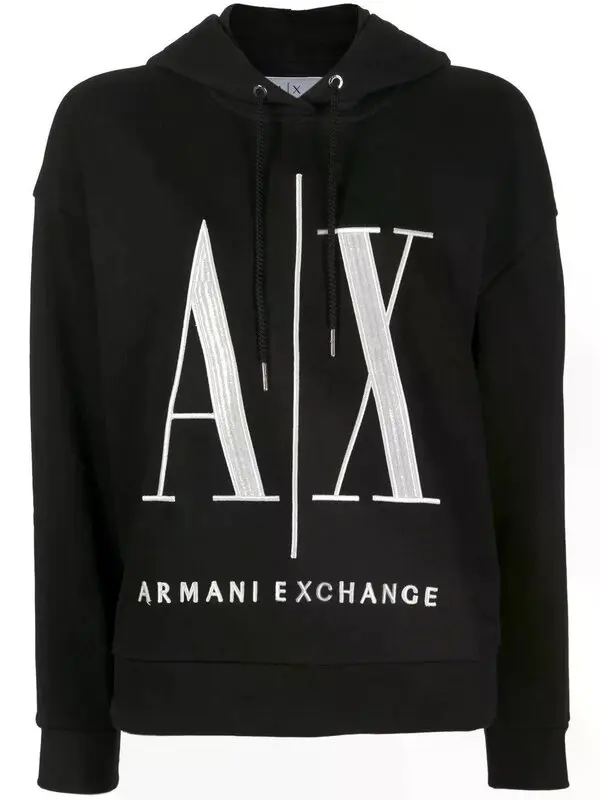 Armani Exchange Logo-embroidered Rib-trimmed Hoodie - Black