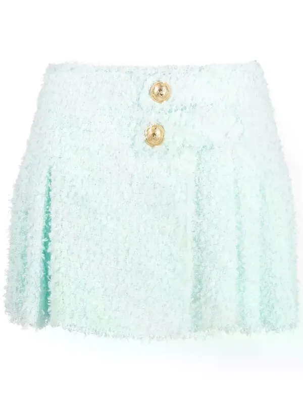 Balmain Pleated Tweed Mini Skirt