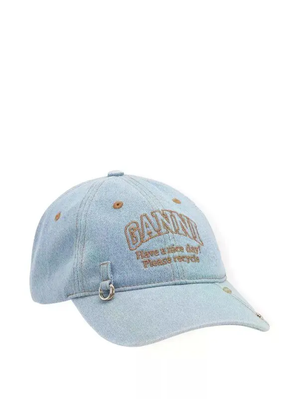 GANNI Logo-embroidered Denim Cap - Blue