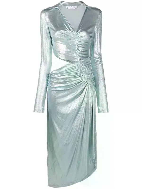 Off-White Metallic Draped Midi Dress