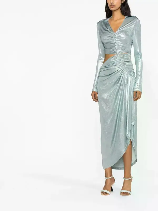 Off-White Metallic Draped Midi Dress