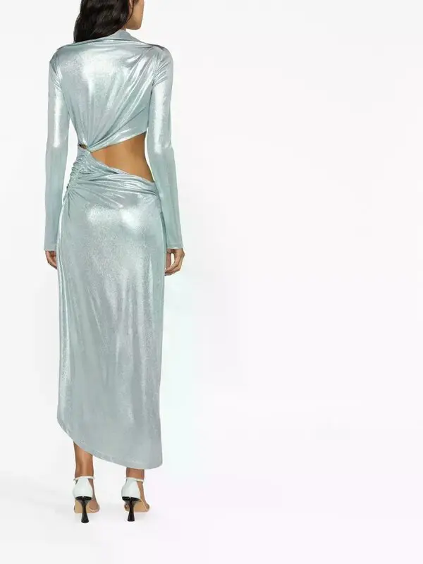 Off-White Metallic Draped Midi Dress
