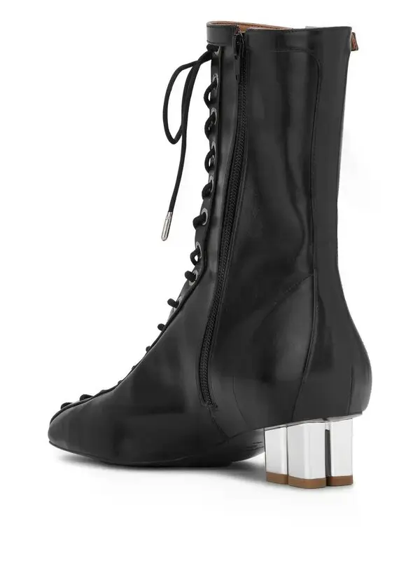GANNI Leather Lace-up Mid Block Heel Boots