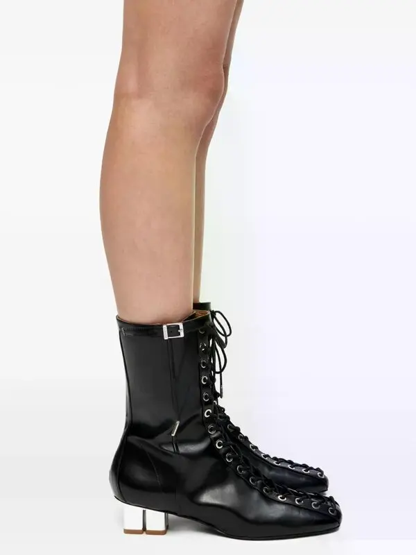 GANNI Leather Lace-up Mid Block Heel Boots