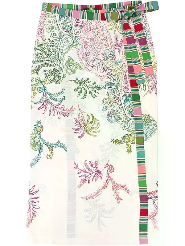 Loro Piana Floral-print Tied-waist Skirt - Blue