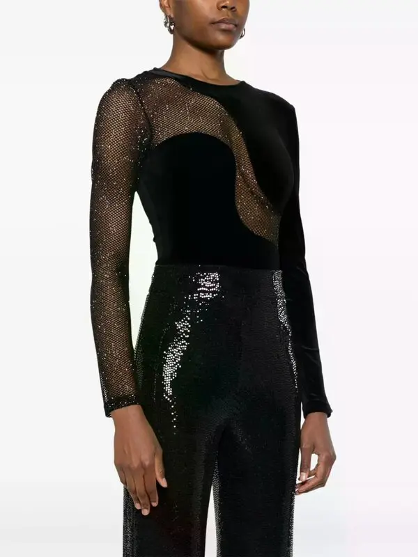 NISSA Mesh-panel Velvet Bodysuit