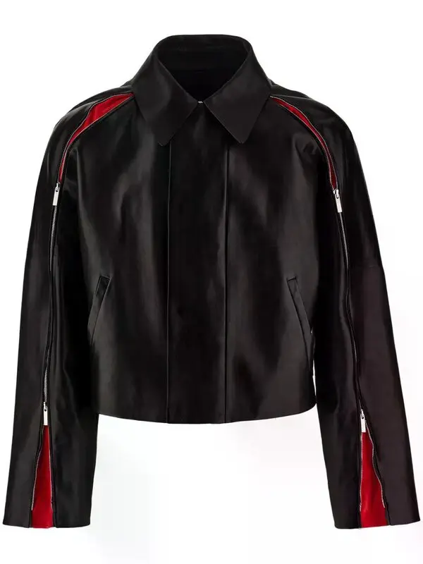FERRAGAMO Contrasting-panel Zip-up Leather Jacket