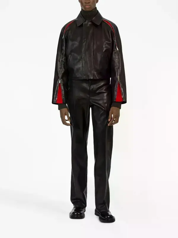 FERRAGAMO Contrasting-panel Zip-up Leather Jacket
