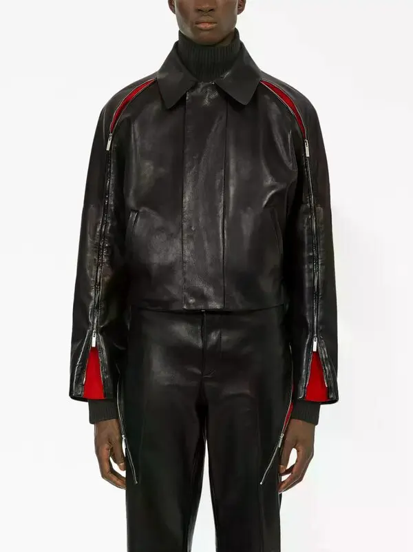 FERRAGAMO Contrasting-panel Zip-up Leather Jacket