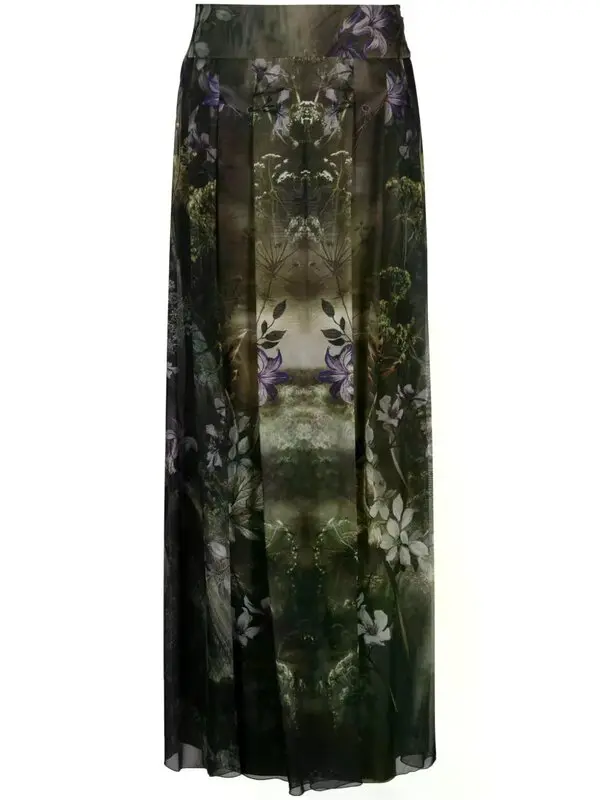 Alberta Ferretti Floral Print Silk Maxi Skirt