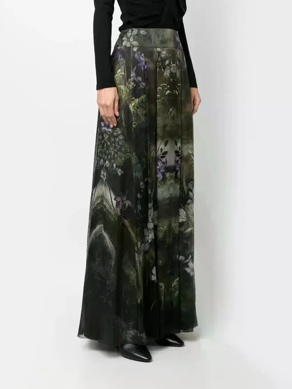 Alberta Ferretti Floral Print Silk Maxi Skirt