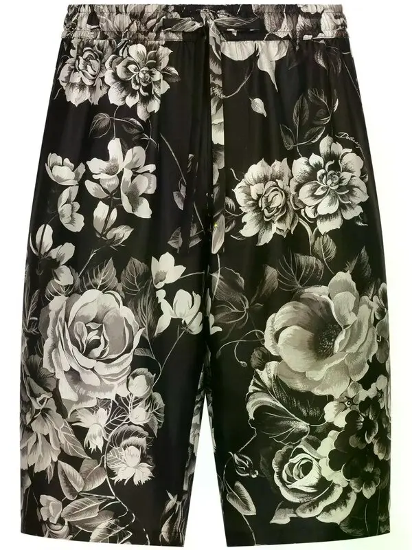 Dolce & Gabbana Floral-print Silk Shorts - Black