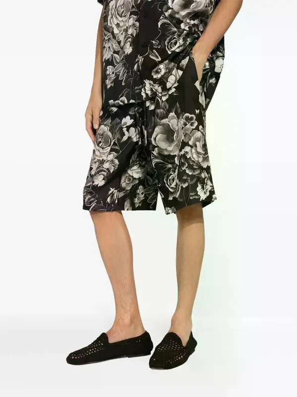 Dolce & Gabbana Floral-print Silk Shorts - Black