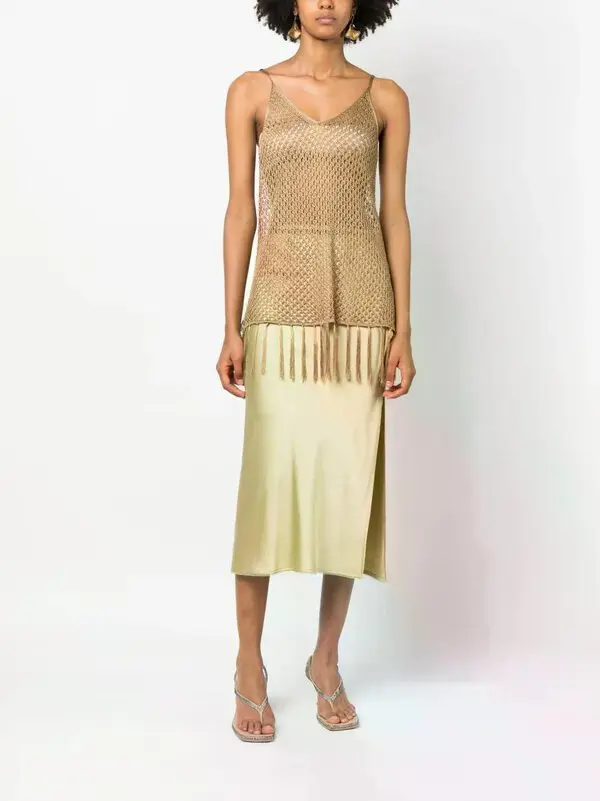 Dodo Bar Or Open-knit Fringed Top - Gold