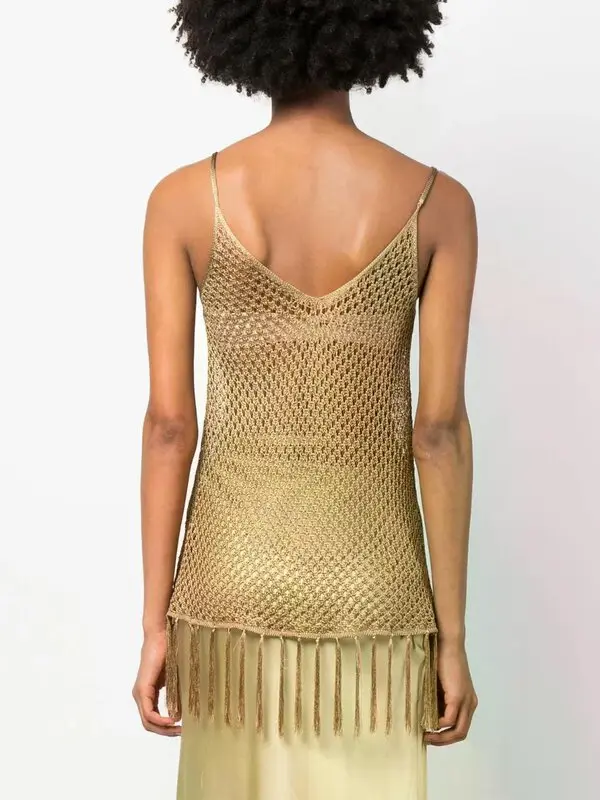 Dodo Bar Or Open-knit Fringed Top - Gold