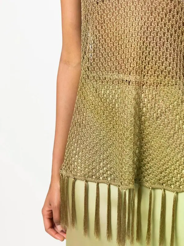 Dodo Bar Or Open-knit Fringed Top - Gold
