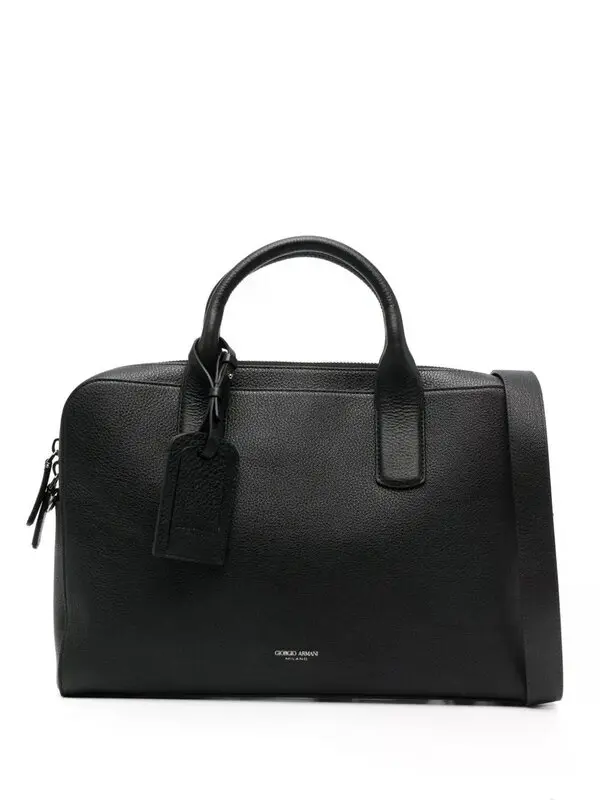 Giorgio Armani Leather Laptop Bag With Logo Stamp - Black