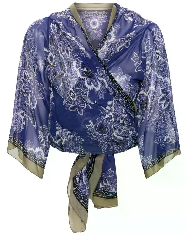 Etro Floral-print Tied Blouse - Blue