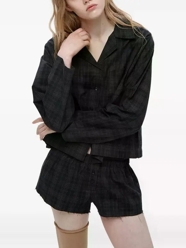 MAINLESS Plaid Button-front Shorts