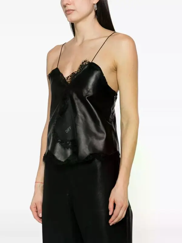 Off-White Lace-trim Leather Top - Black