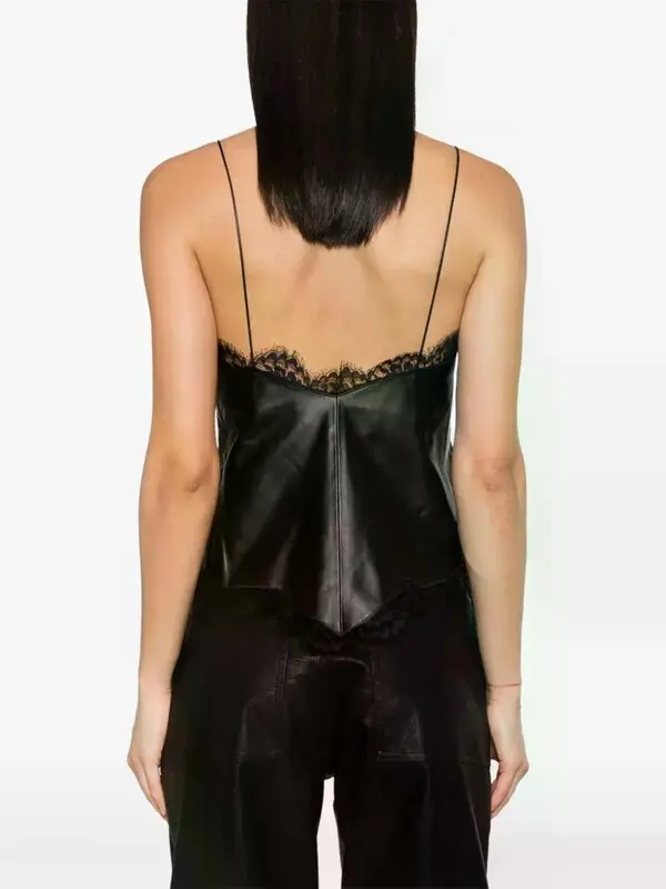 Off-White Lace-trim Leather Top - Black
