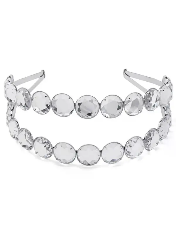 JIMMY CHOO Double Row Crystal Embellished Headband - Silver
