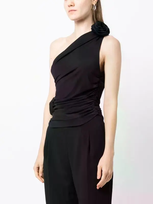 Magda Butrym Flower-embellished One-shoulder Top - Black