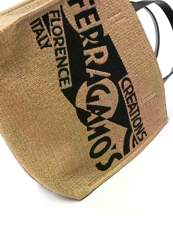 FERRAGAMO Logo-embroidered Raffia Tote Bag