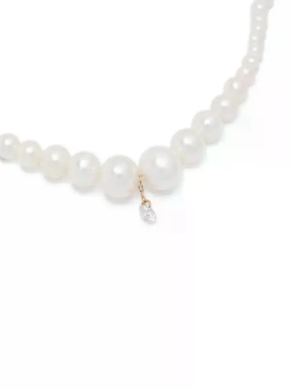 PERSEE 18kt Yellow Gold Aphrodite Gradient Pearl Necklace With Diamond Charm