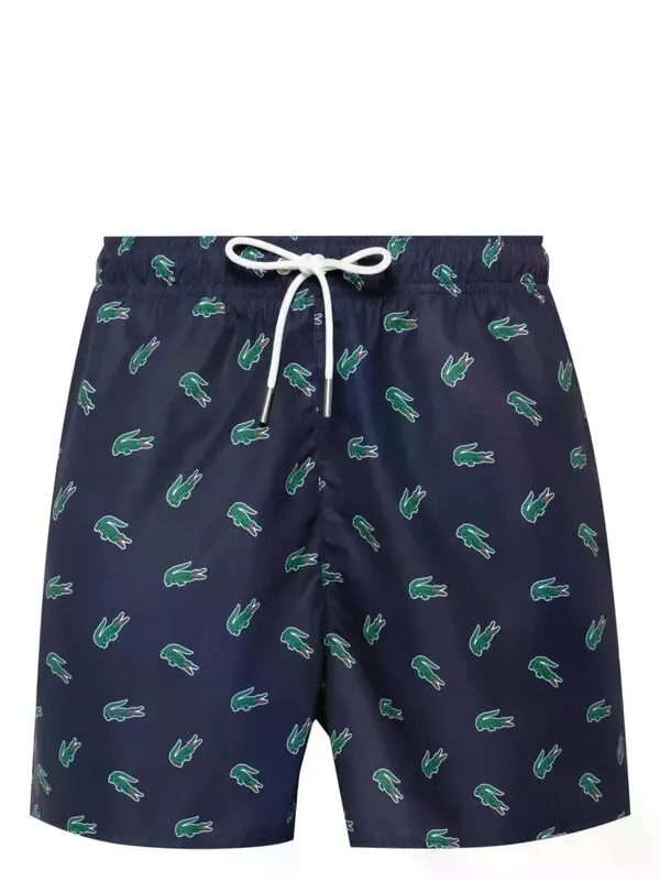 Lacoste Crocodile-print Drawstring Swim Shorts - Blue