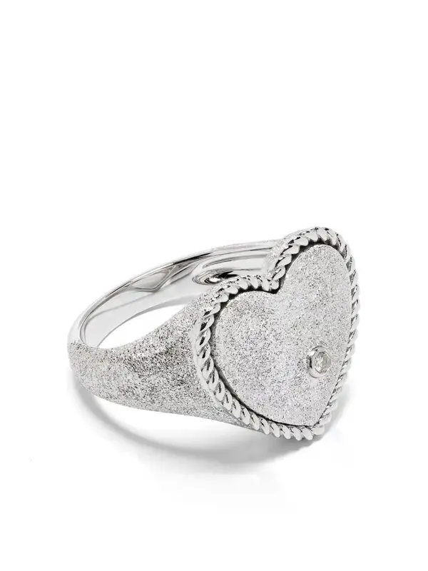 Yvonne Léon 9kt White Gold Coeur Pailletée Signet Ring - Silver
