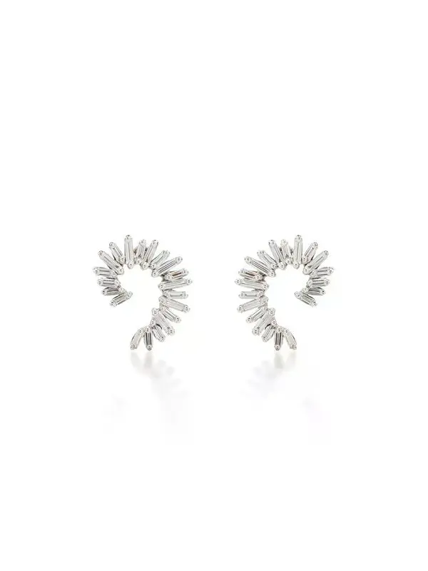 SUZANNE KALAN 18kt White Gold Diamond Baguette Spiral Earrings - Silver