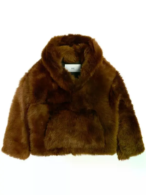 AMI Paris Lamb Shearling Hooded Jacket - Brown