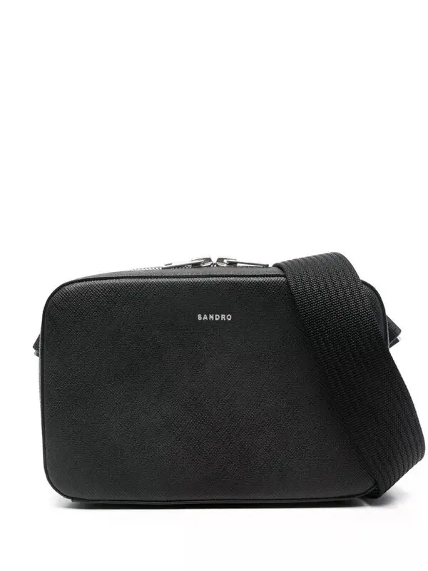 Sandro Reconstituted Leather Saffiano Patterned Small Bag With Adjustable Shoulder Strap - Black