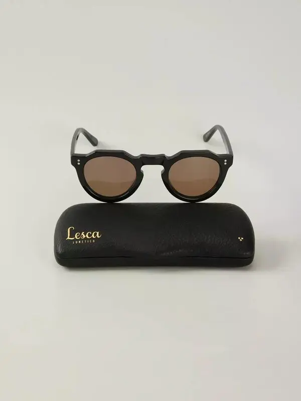 LESCA Round Frame Sunglasses - Black